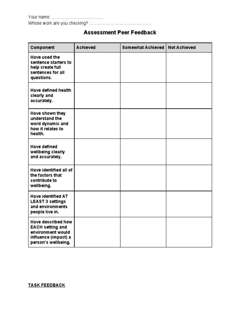 Peer Feedback - Year 7 | PDF