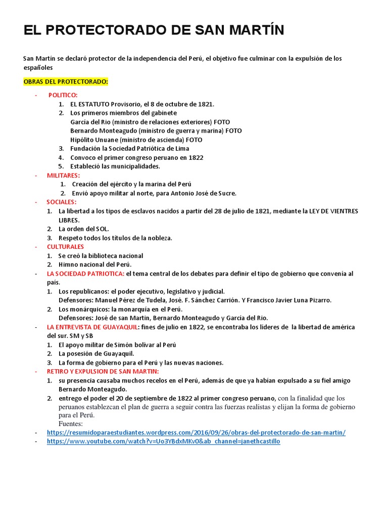 El Protectorado de San Martín | PDF | Perú | América del Sur