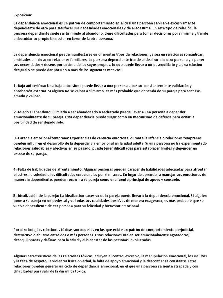 Ideas de Exposición Dependencia Emocional | Descargar gratis PDF | Las emociones | Autoestima