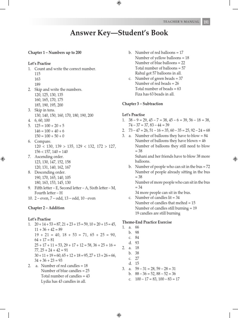 Grade 2 Math Answer Key | PDF
