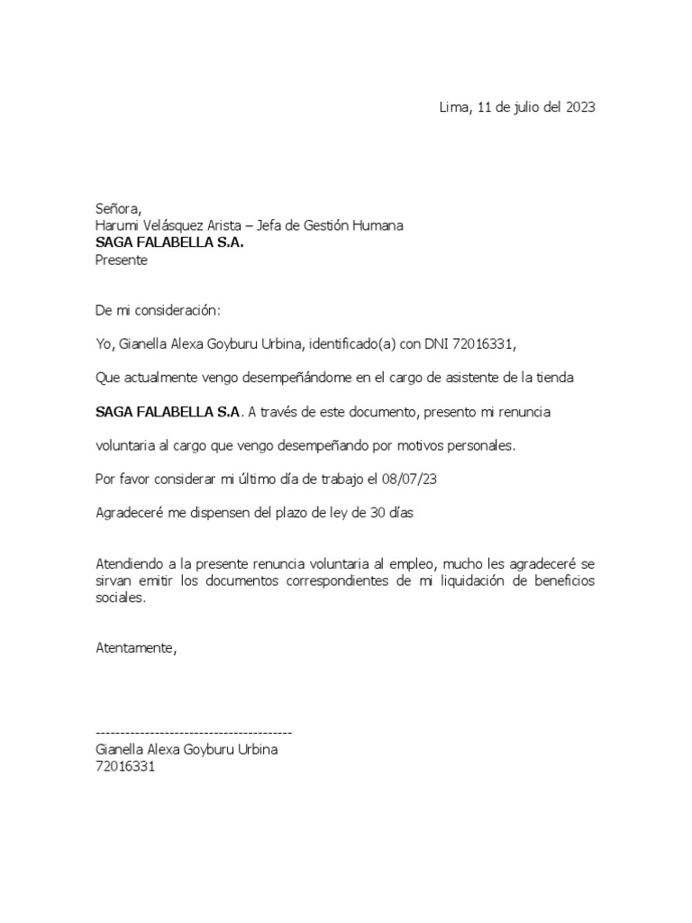 Modelo Renuncia | PDF