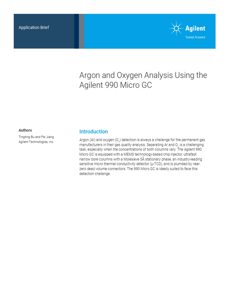Application Argon And Oxygen Analysis Using The Agilent 990 Micro Gc 5994 2139en Agilent Pdf