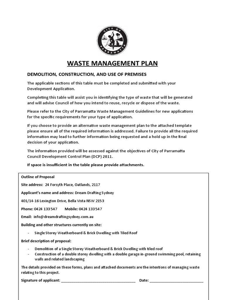 Waste Management Plan - 24 Forsyth Place, Oatlands | PDF | Waste ...