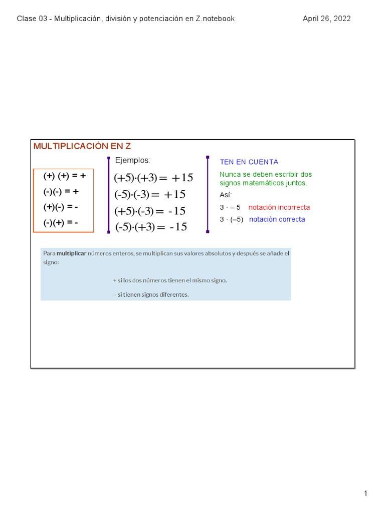 Clase 03 - Multiplicación, División y Potenciación en Z | Descargar gratis PDF | Exponenciación ...