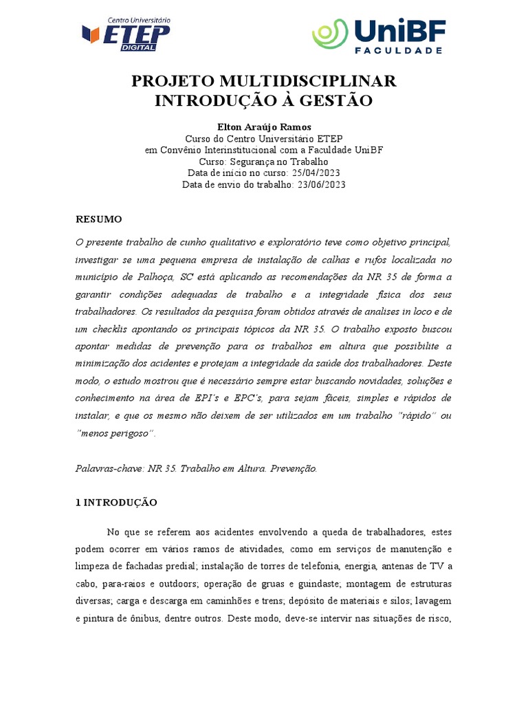 Modelo de Projeto Multidisciplinar | PDF