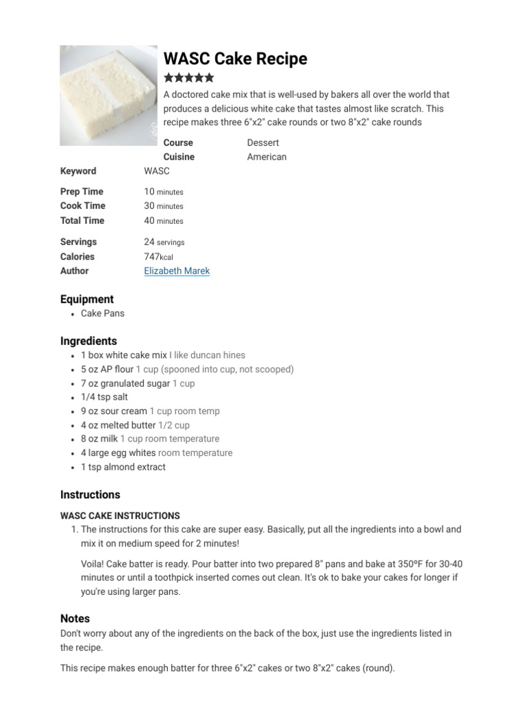 WASC Cake Recipe - Print | PDF