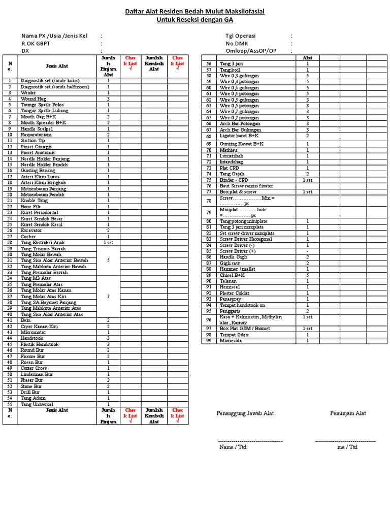 Daftar Alat Reseksi Dengan GA 18 | PDF