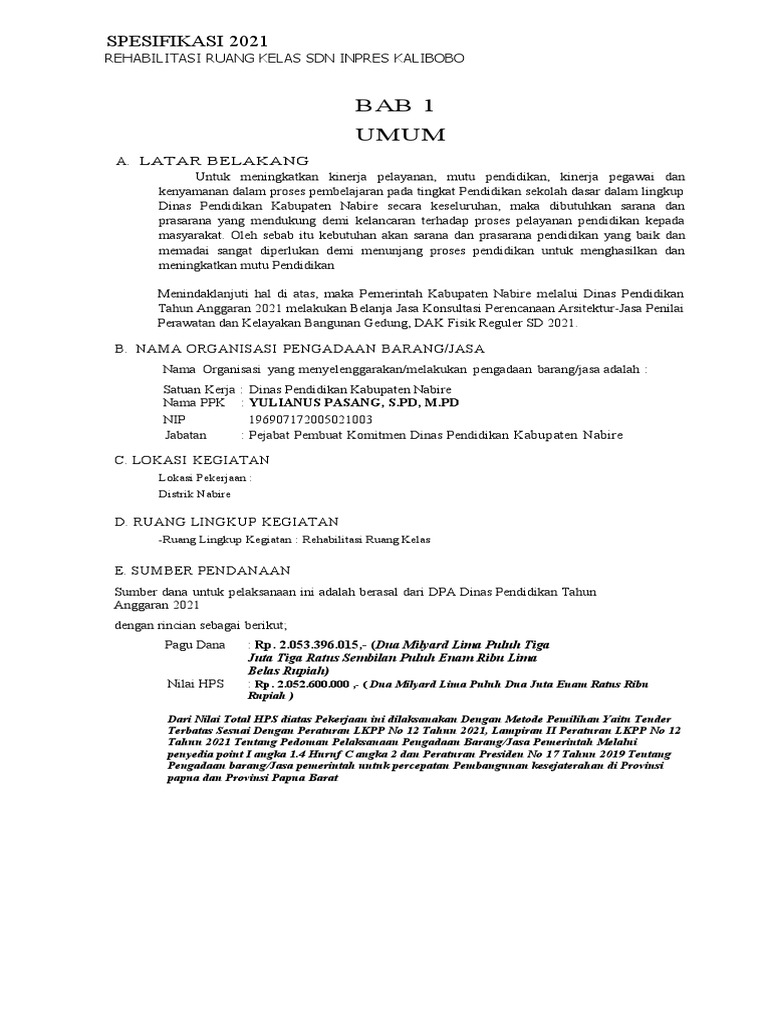 Spesifikasi SDN Kalibobo | PDF