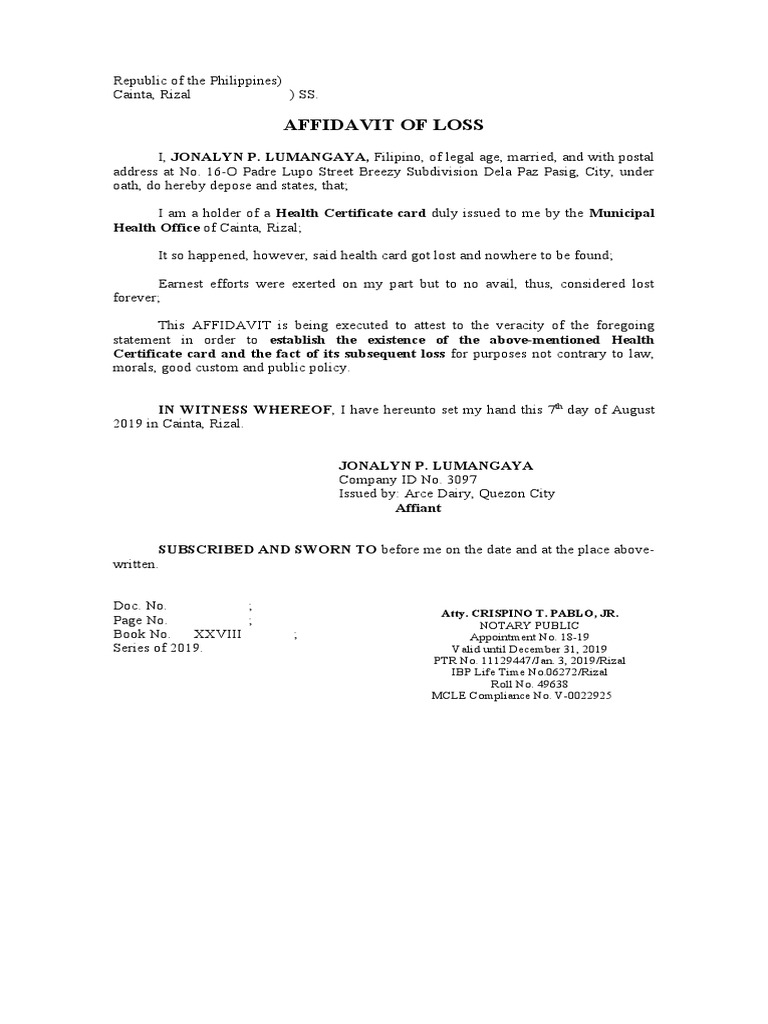 Loss-Health Card Jonalyn | PDF