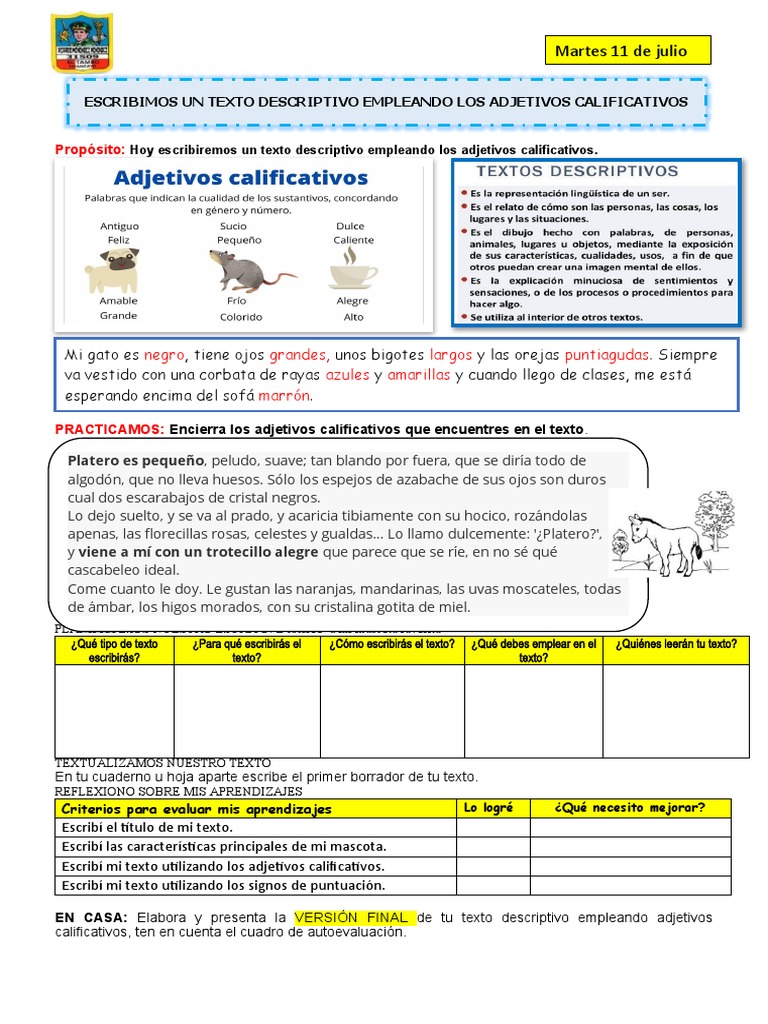 11-07 Práctica COM. Adjetivos Calificativos | PDF
