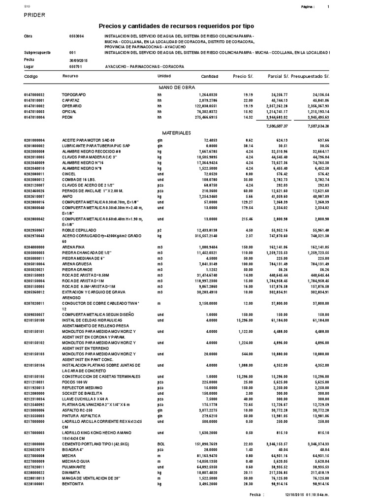Insumos Alt. 01 | PDF | Materiales de construcción | Sector secundario ...