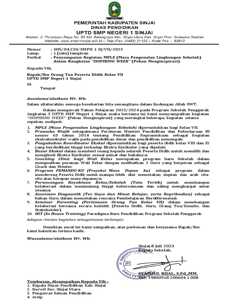 Surat Pemberitahuan MPLS | PDF