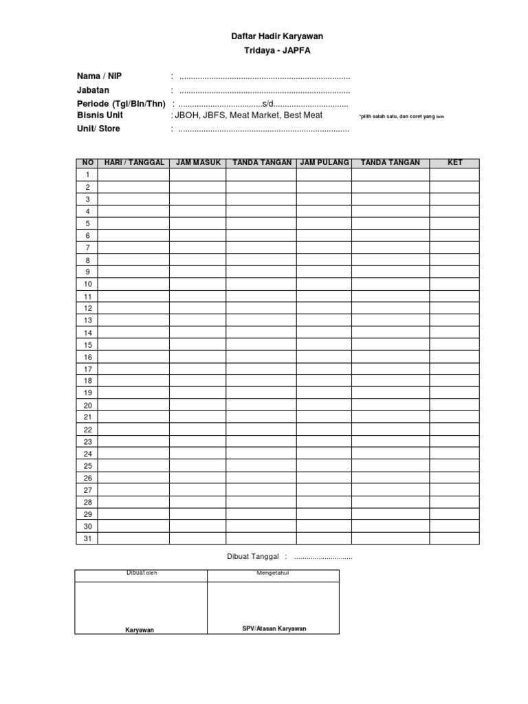 Form Kehadiran | PDF