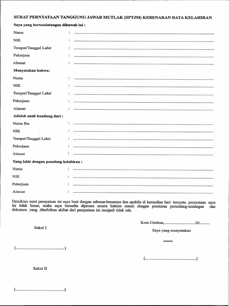 Form SPTJM Kelahiran | PDF
