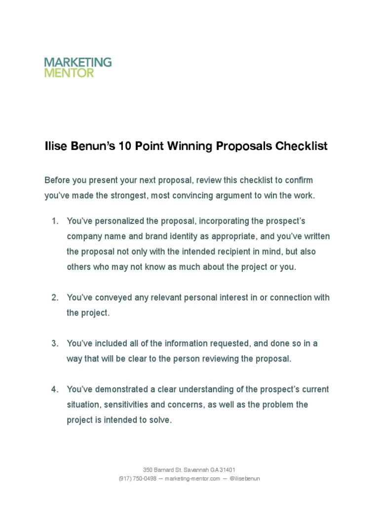 U2 A1 Winning Proposals Checklist Pdf Cognition Cognitive Science