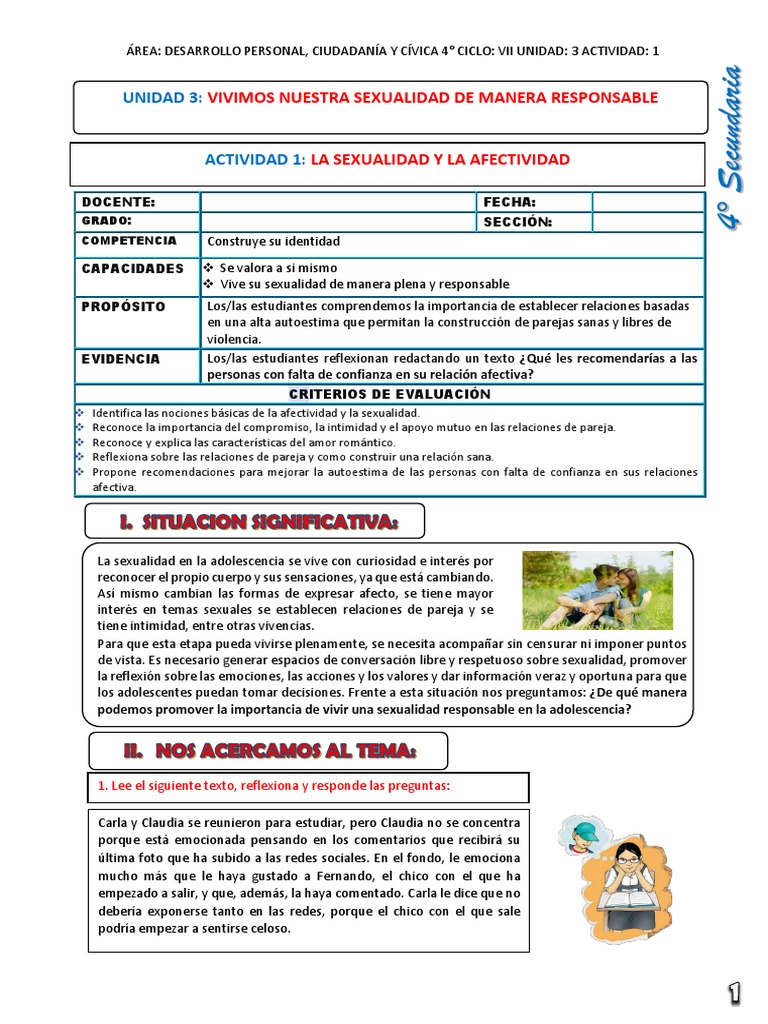 4° DPCC - Actv.01-Unid.3 2023 | PDF | Amor | Autoestima