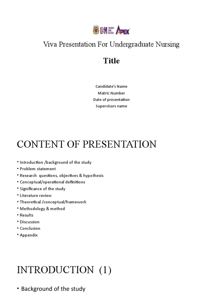 VIVA Presentation For Undergraduate Nursing | PDF