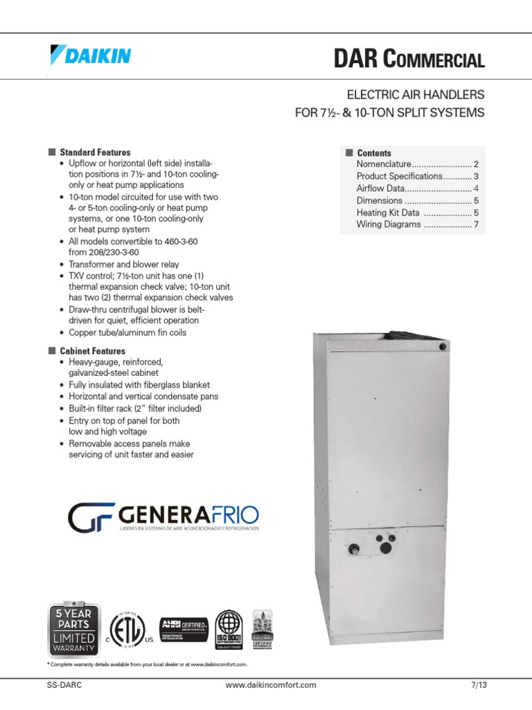 Daikin DAR Specs | PDF | Manufactured Goods | Machines