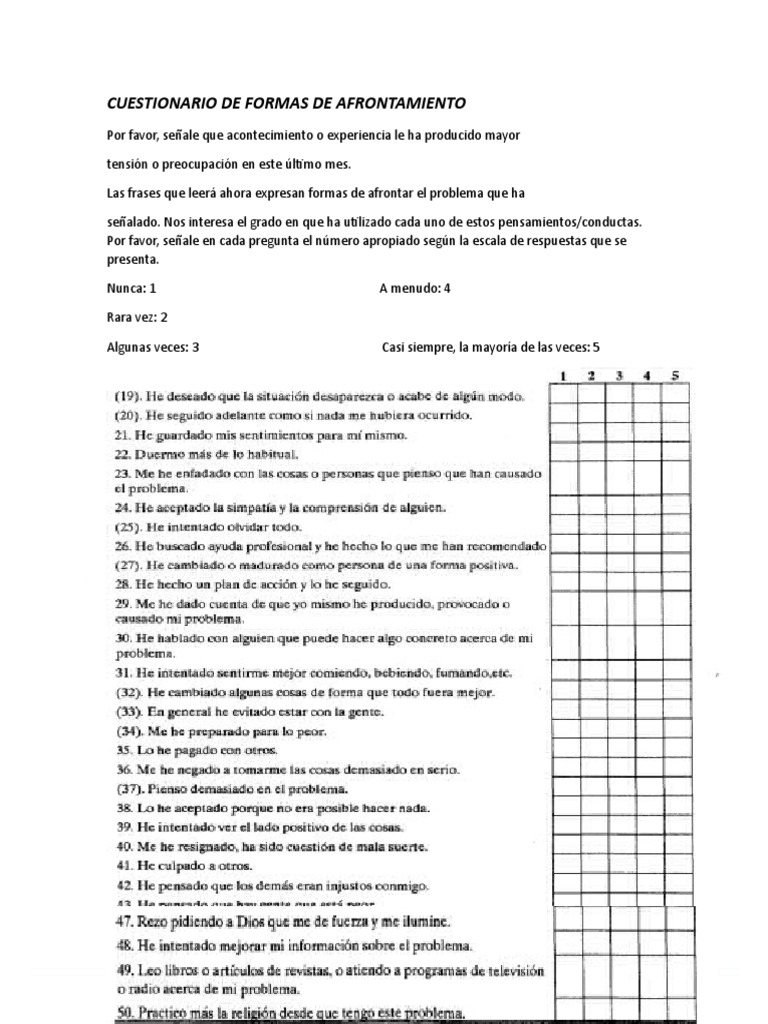 Cuestionario de Formas de Afrontamiento | PDF