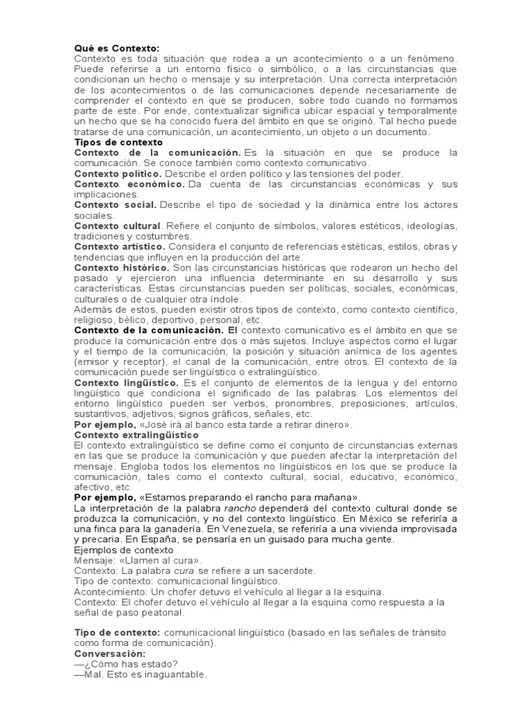 Tipos y Definición de Contexto | PDF | Comunicación | Sociedad