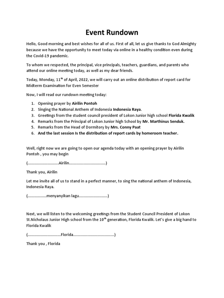 1 Host - Event Rundown | PDF