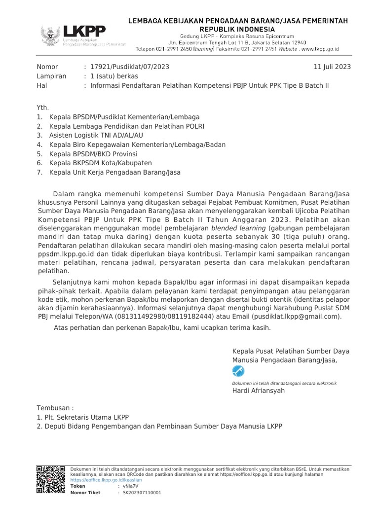 Surat Informasi Pendaftaran PPK B - Batch II - 230713 - 155038 | PDF