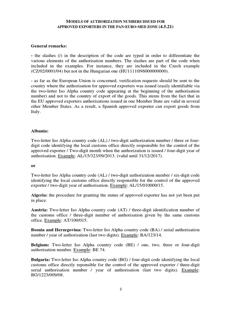 Models of Authorisation Numbers Issued For Approved Exporters 1 | PDF ...