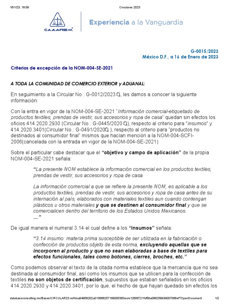 Excepciones a la NOM-004-SE-2021 | PDF | Ropa