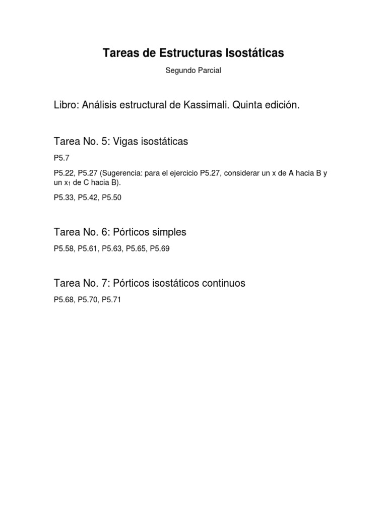 Tareas No. 5, 6 y 7 de Estructuras Isostáticas | PDF
