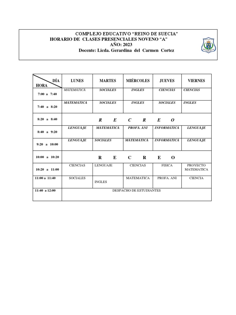 Horario de Clase 9 A 20 FEB | PDF | Ciencias sociales | Artes del ...