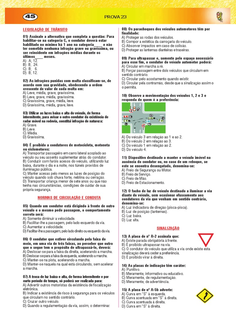 Provas Simuladas 37 23 | PDF | Tráfego | Freio