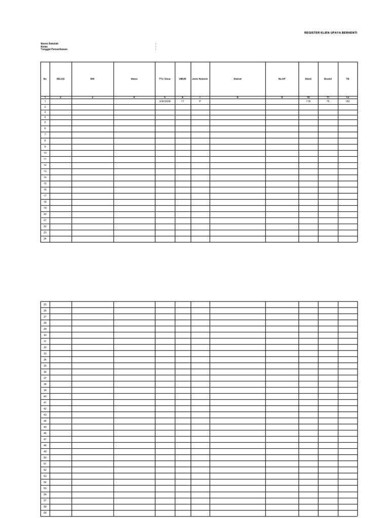 Form Register UBM Di Sekolah, Kolaborasi DGN Penginderaan Dan Skrining ...