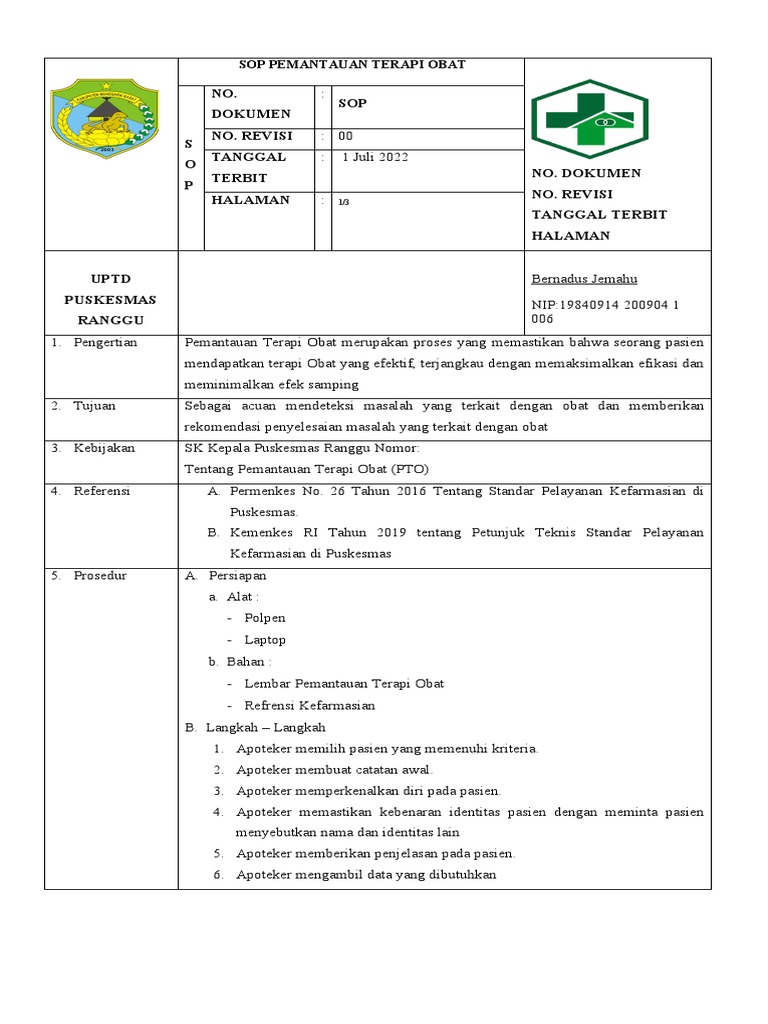 SOP Pemantauan Terapi Obat | PDF | Pengembangan Diri