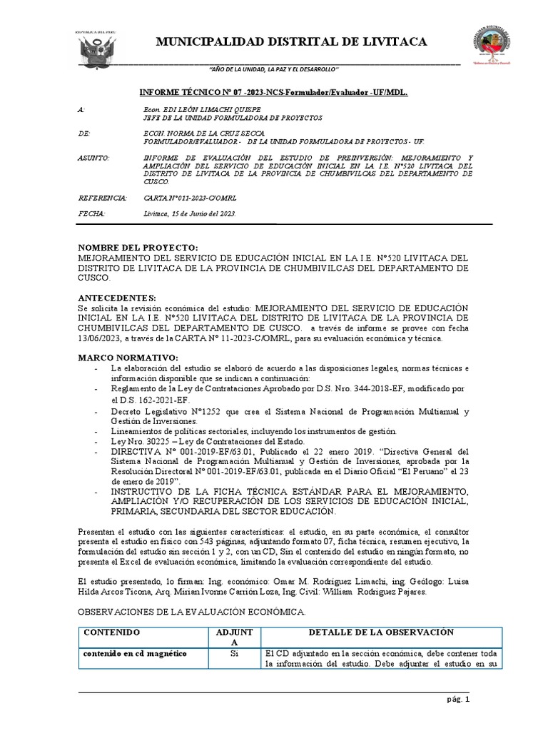 informe n°07 | PDF | Educación de la primera infancia | Oferta (economía)
