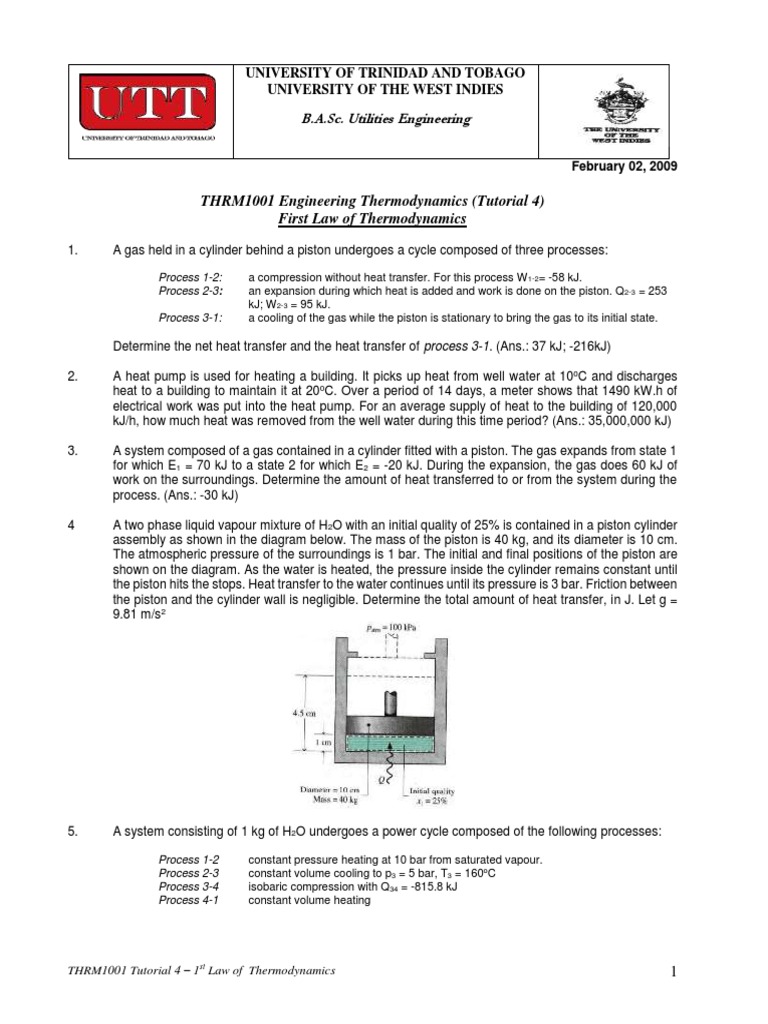 THRM1001 Tutorial 4 1st Law of Thermodynamics | PDF | Heat | Nature