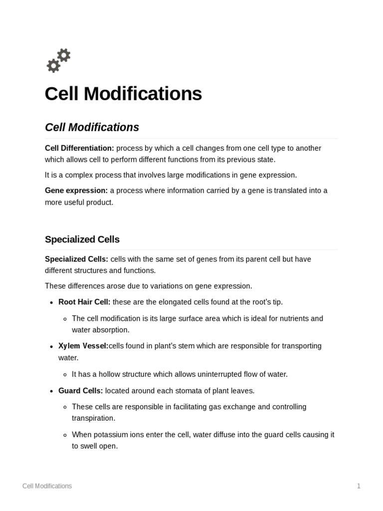 Cell Modifications Notes | Download Free PDF | Cell (Biology) | Red ...