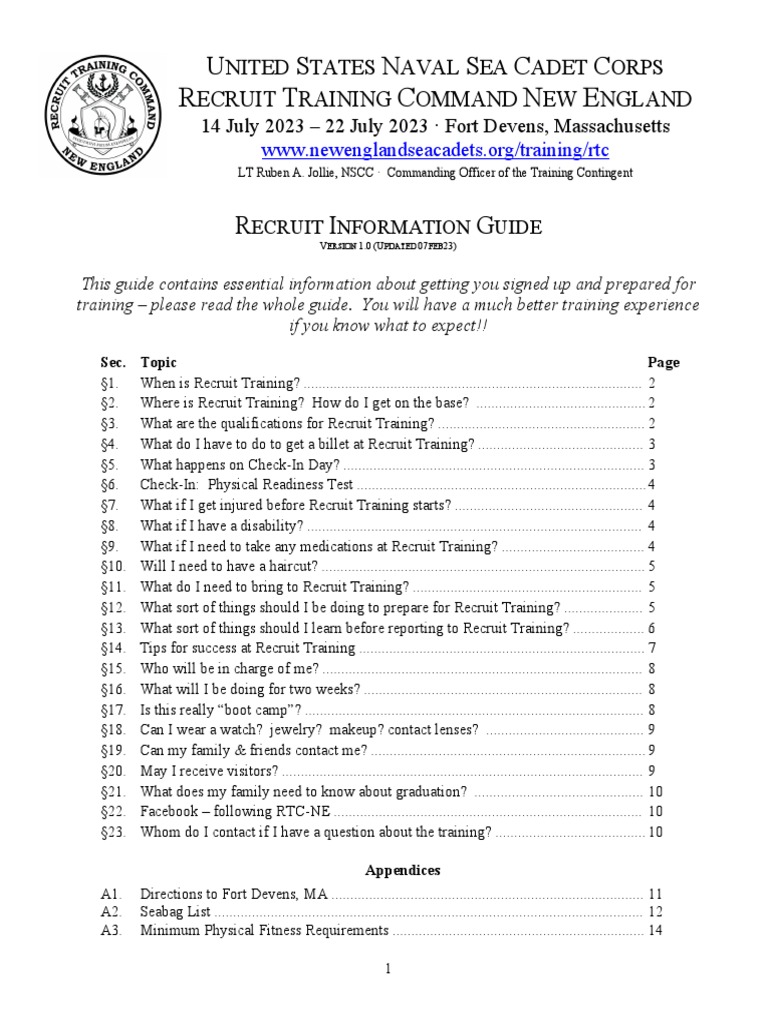 RTC-NE 2023 Recruit Information Guide v2.0 07FEB23 | PDF