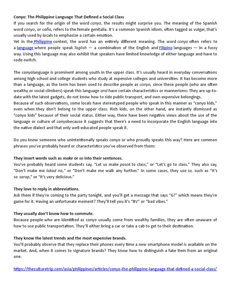 Conyo | PDF | English Language | Human Communication