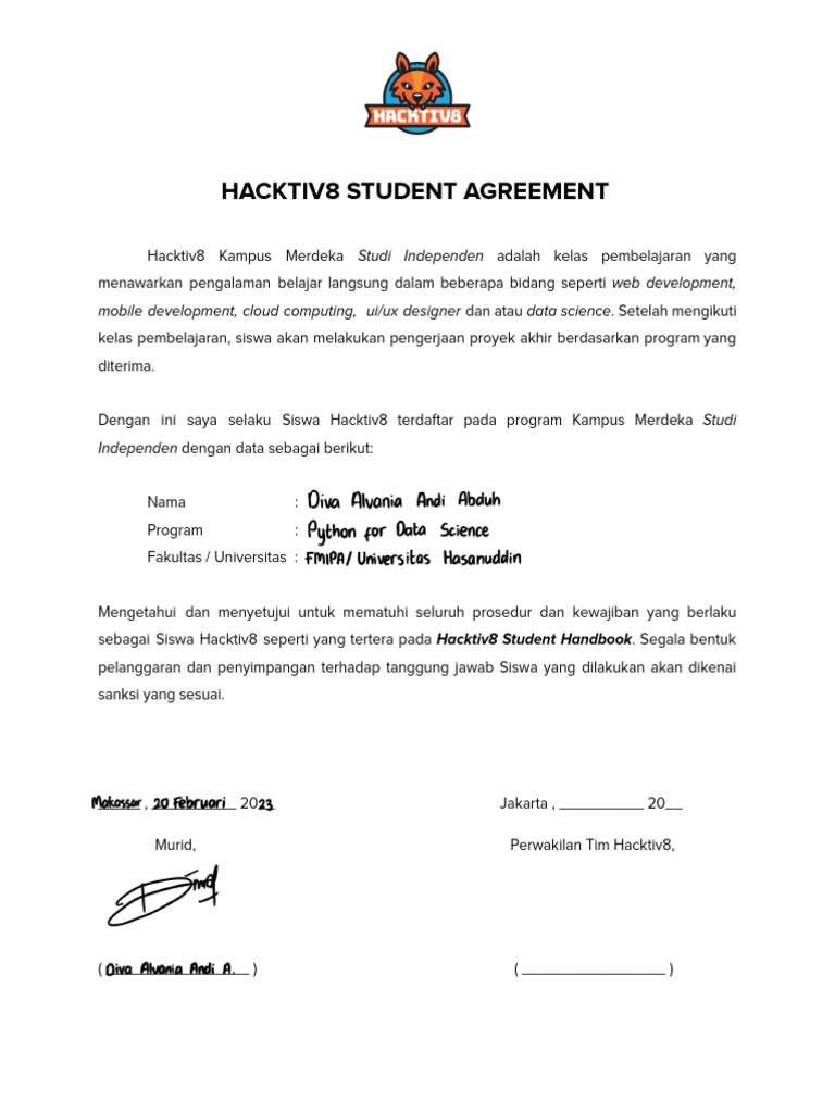Kesepakatan Siswa Hacktiv8 Kampus Merdeka | PDF