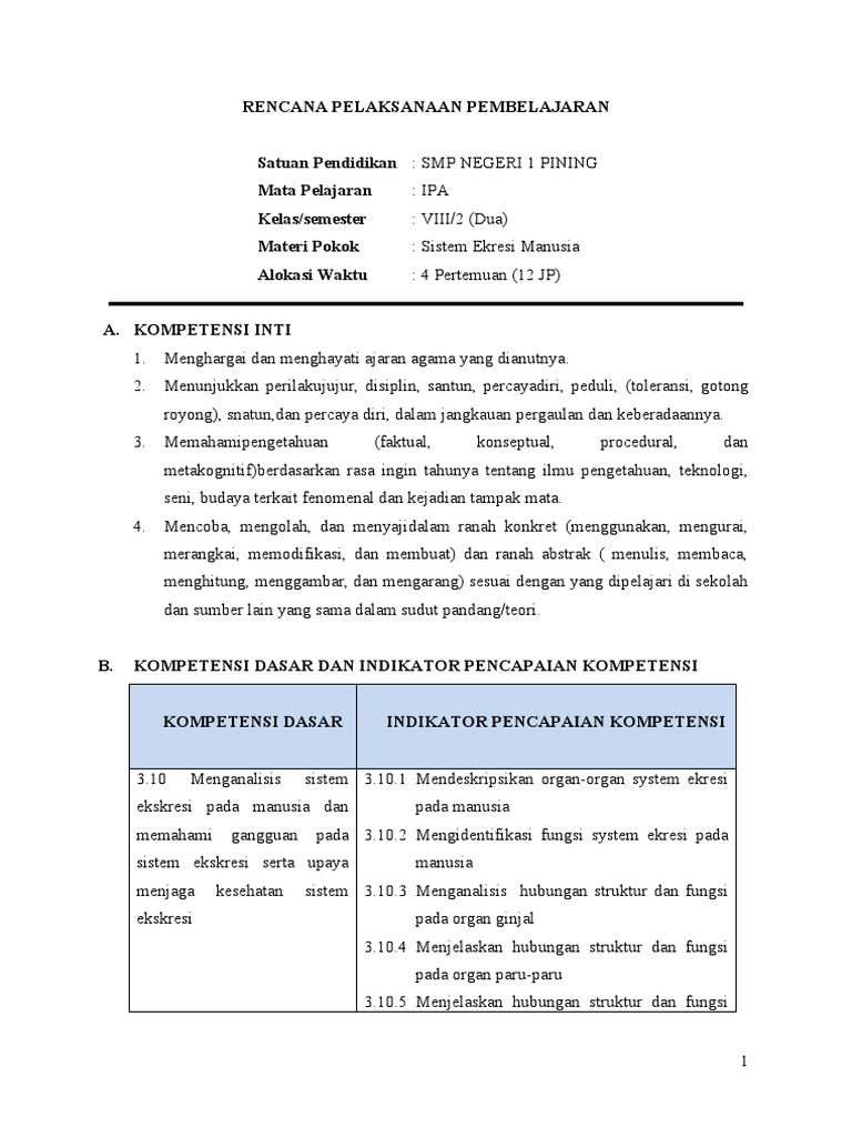RPP Sistem Ekresi Agus | PDF