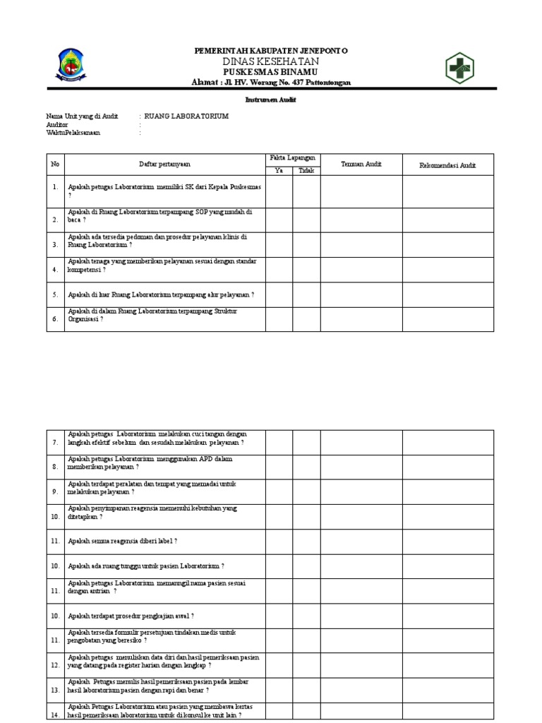 UKP. 08. Instrumen Audit LABORATORIUM | PDF