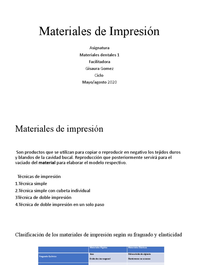 Materiales de Impresion. Propiedades | PDF | Elastómero | Agua