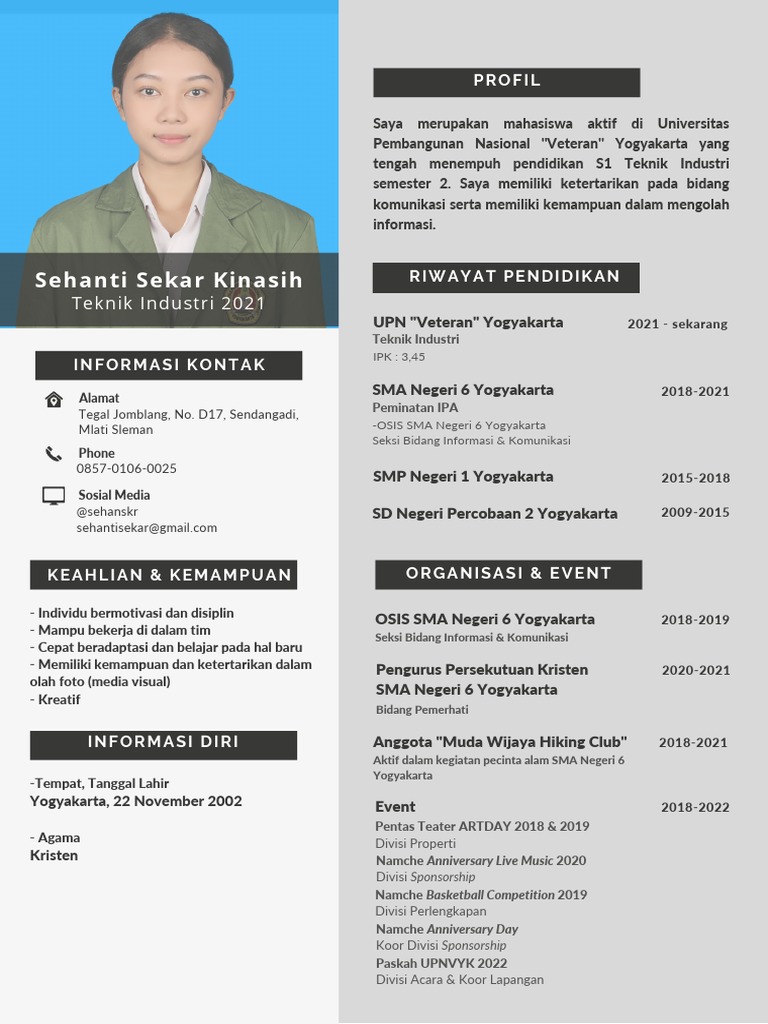 Sehanti Sekar Kinasih 122210054 CV | PDF