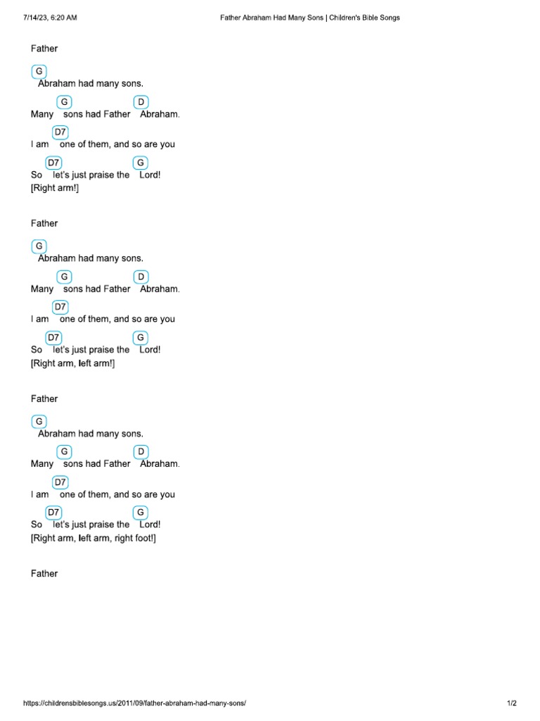 Father Abraham Had Many Sons - Children - S Bible Songs | PDF
