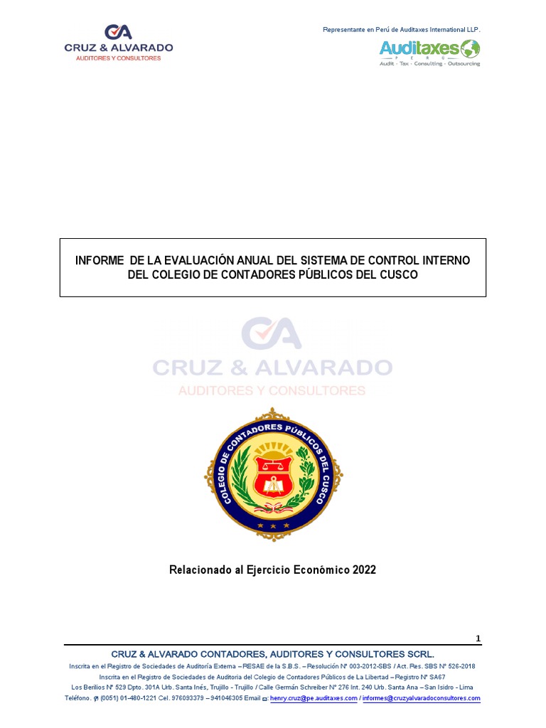 Informe Control Interno 2022 CCPC 2 | PDF | Auditoría | Contador