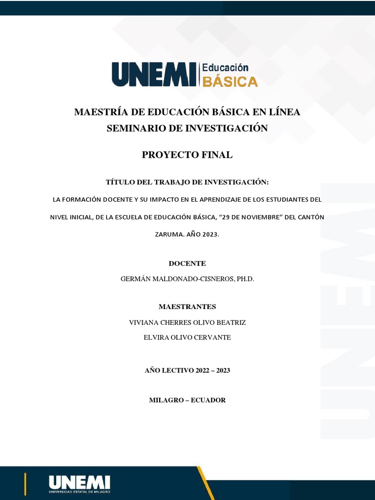 TFM 2 Proyecto Final | PDF | Enseñando | Educación de la primera infancia