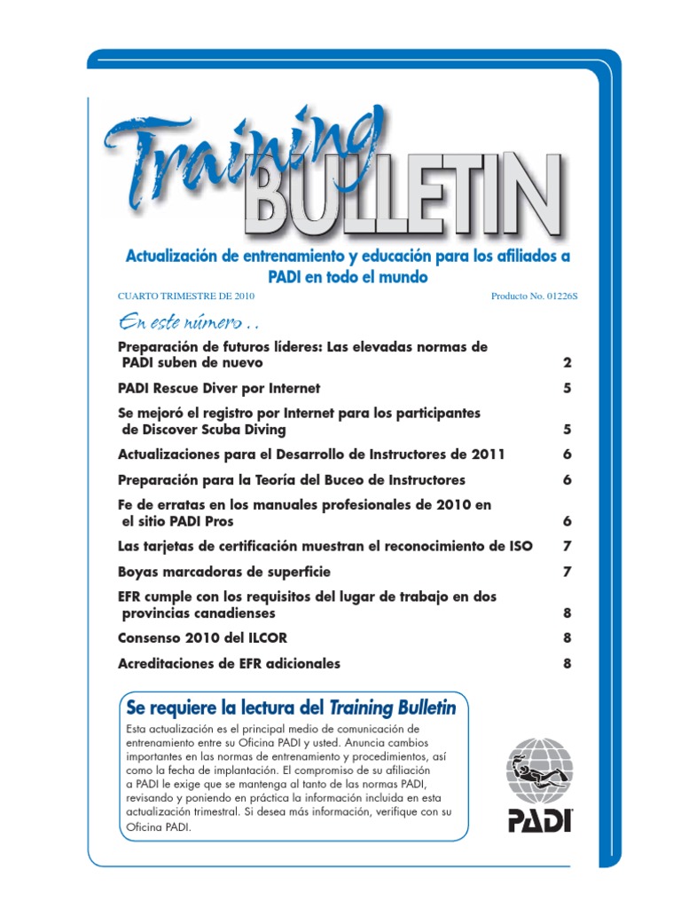 Padi Training Bulletin 2010 4Q | PDF | Buceo bajo el agua