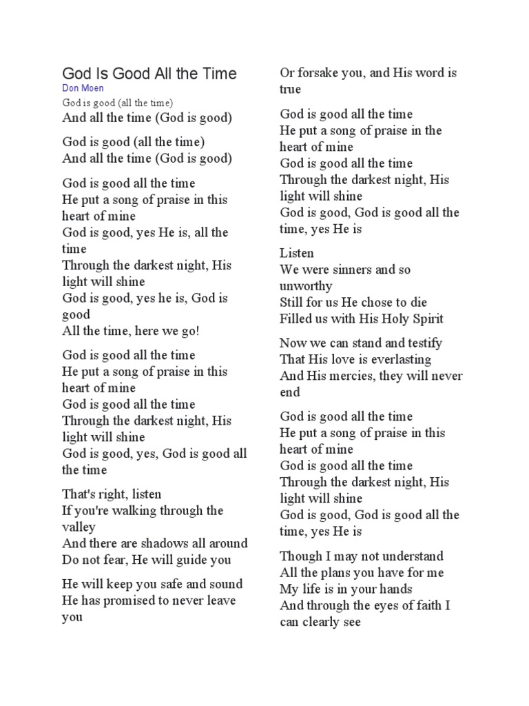 God Is Good All the Time Lyrics | PDF | Glory (Religion) | Theology