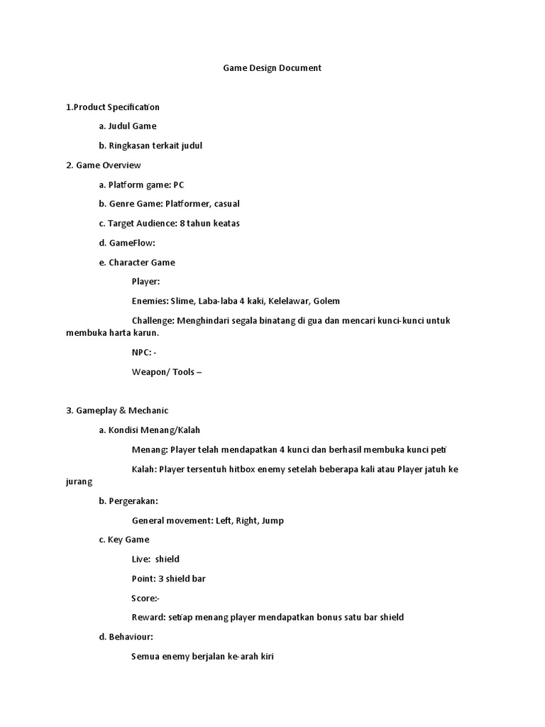 Contoh Dokumen Desain Game | PDF