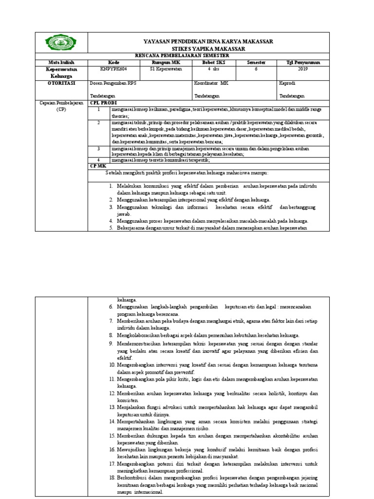 Rps Keperawatan Keluarga | PDF | Pengembangan Diri | Kesehatan Holistik